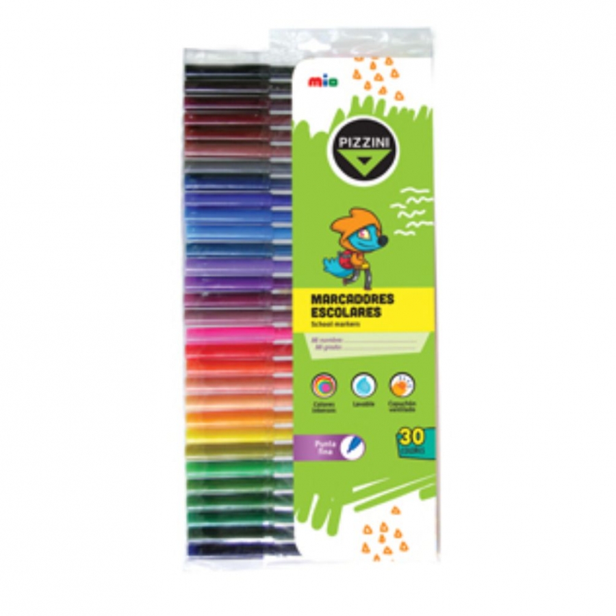 Marcadores punta fina x 30 colores Pizzini